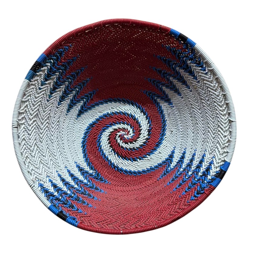 AFRICAN HANDMADE ZULU 3 color TELEPHONE WIRE BASKET IMBENGE BOWL/BASKET ...