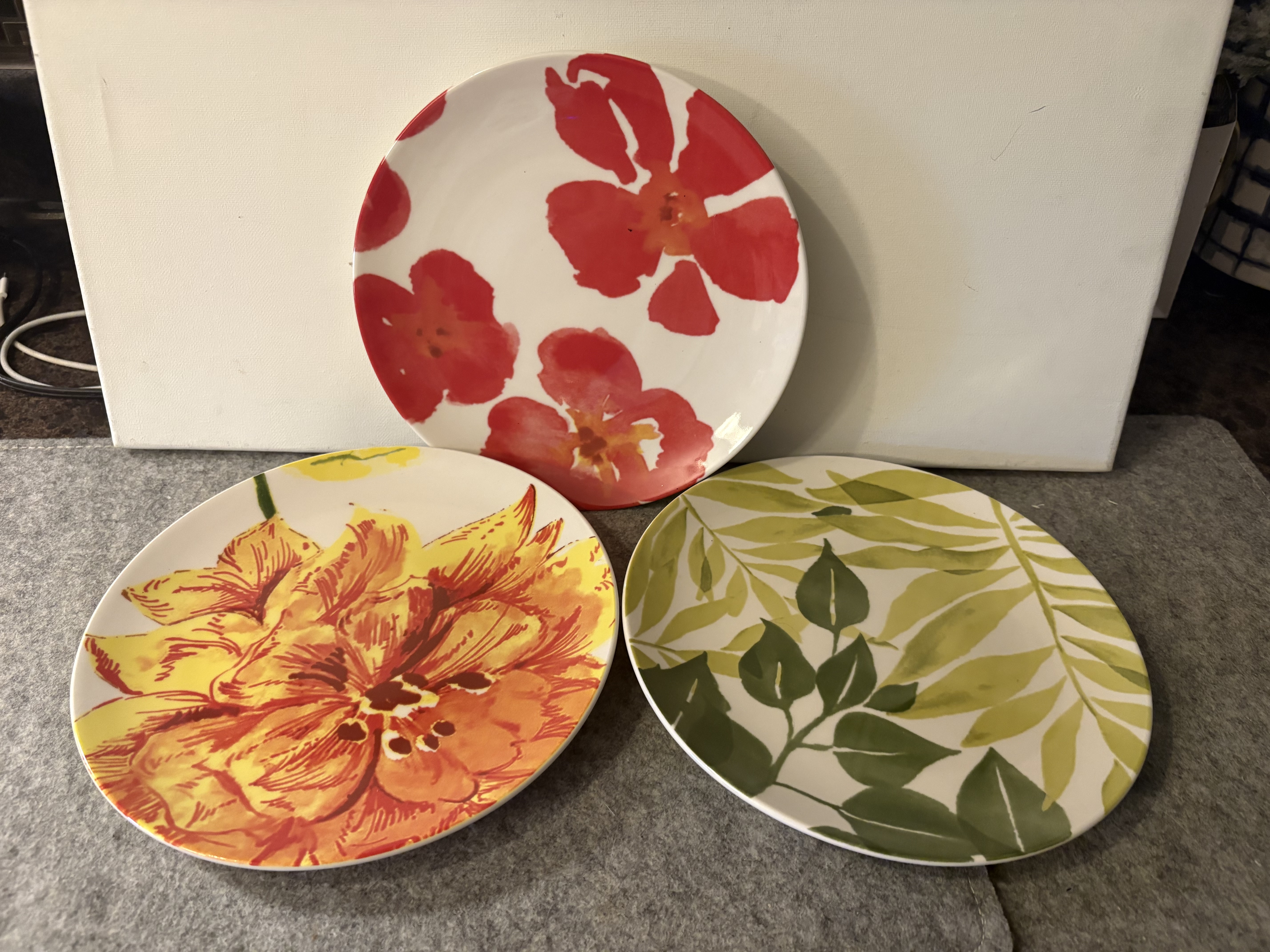 3 Potery Barn Mixed Design Garden Graphic 8" Salad Plates # 3042