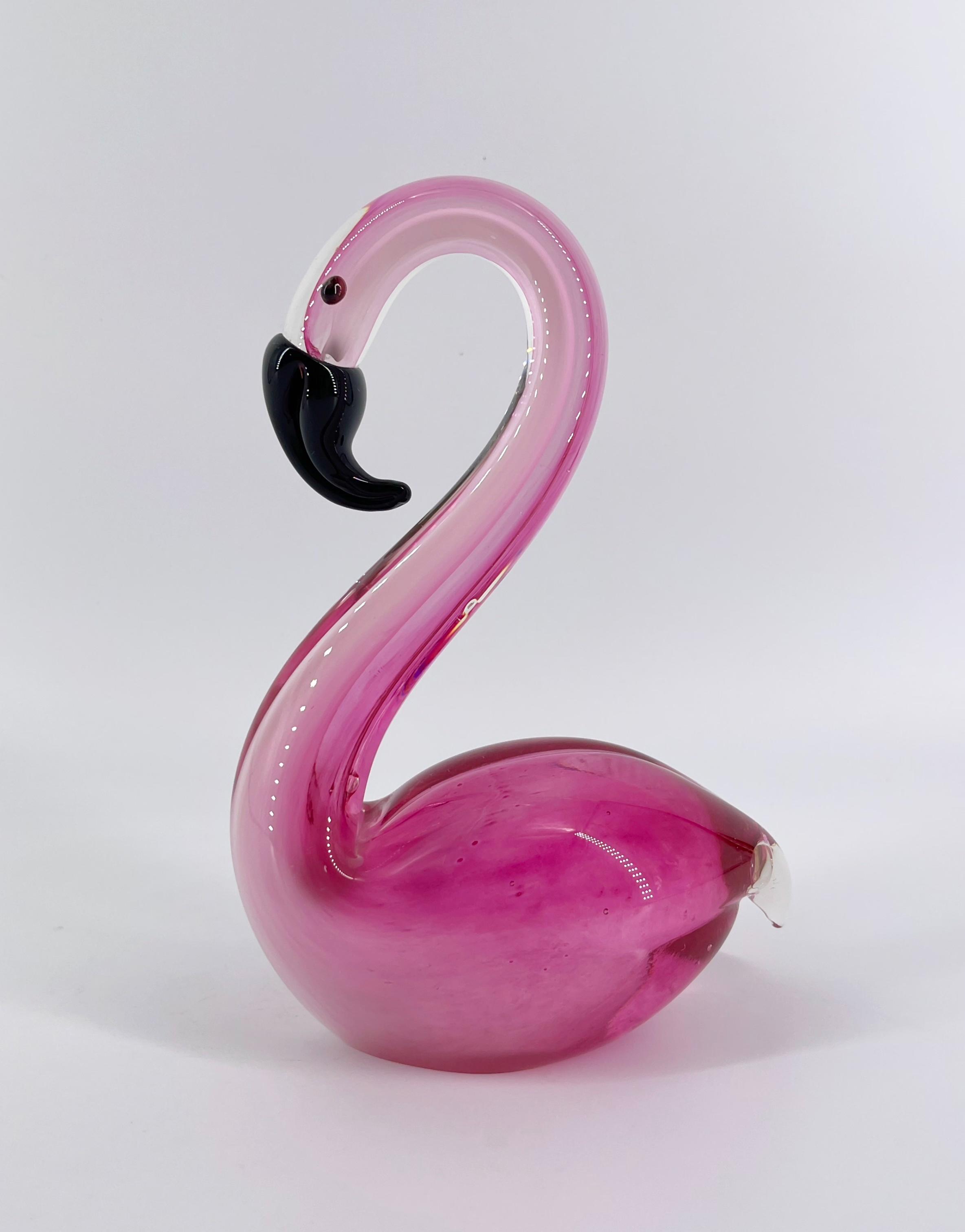Blown Glass Pink Flamingo Figurine 7" Bird