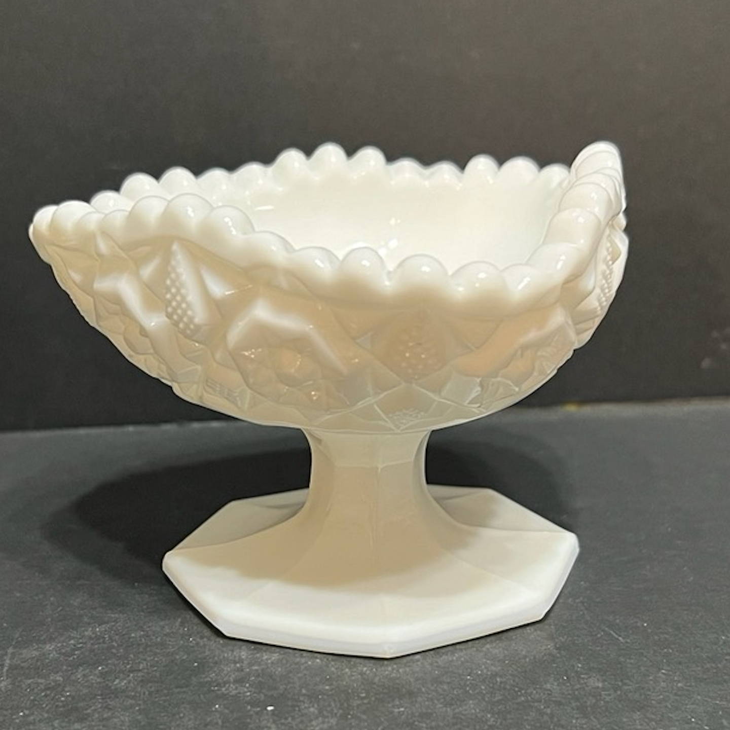 MARKDOWN! Fostoria Milk Glass Rosby Winburn Open Jam/Jelly Tricorner ~3 ...