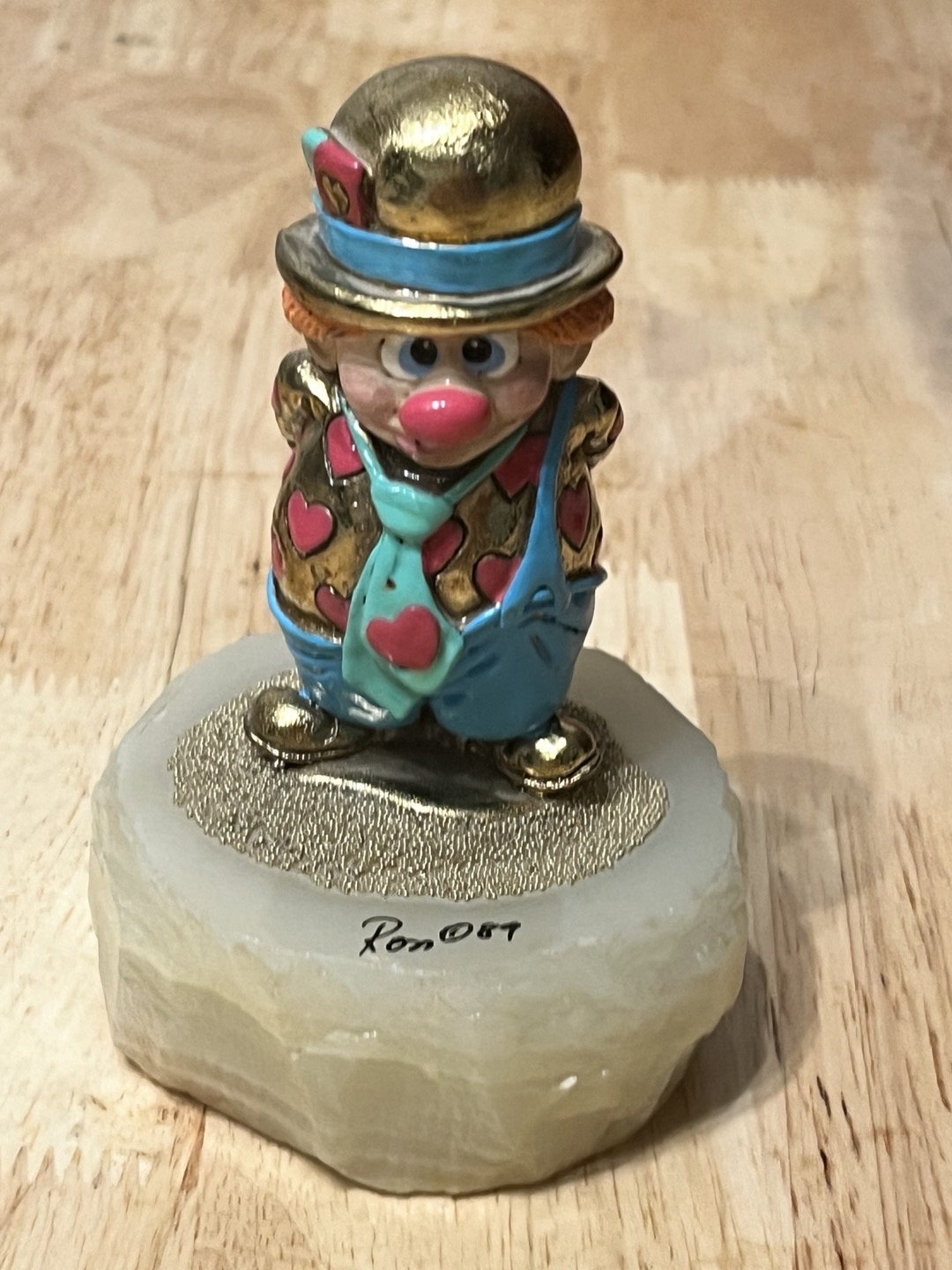 Vintage Ron Lee Heart Clown Figure 24K Gold Beads Onyx Base Hand ...