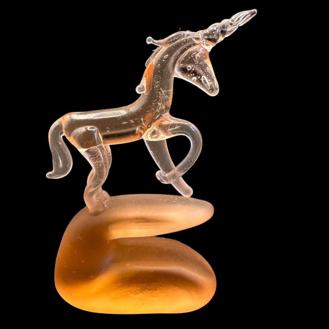 Gorgeous Pale Satin Pink Glass Unicorn Statue