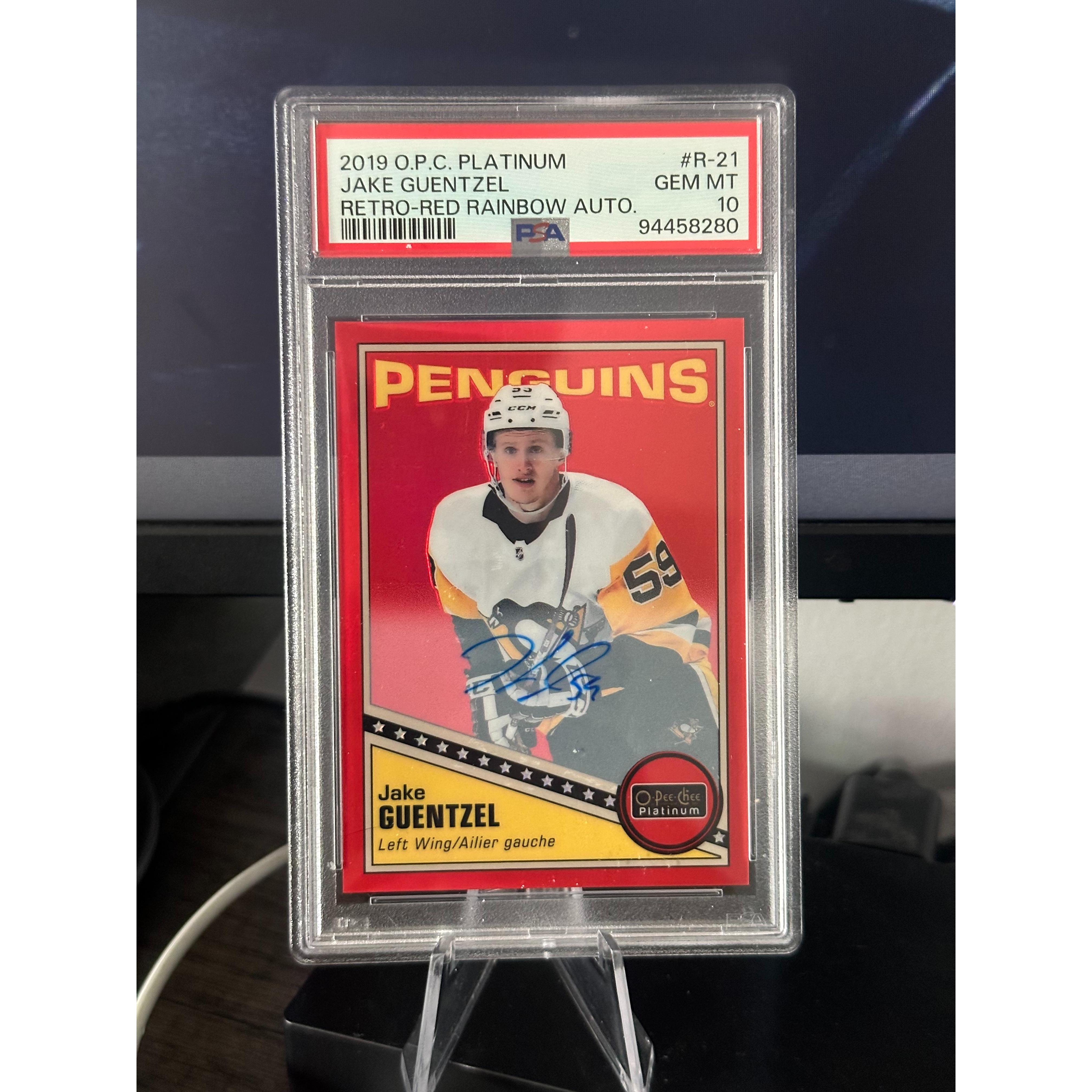 2019-20 OPC Retro Red Rainbow Jake Guentzel Auto PSA 10