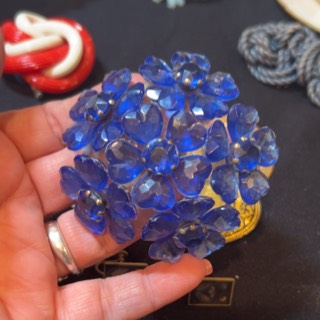 Vintage Plastic Dimes Blue Flower Brooch
