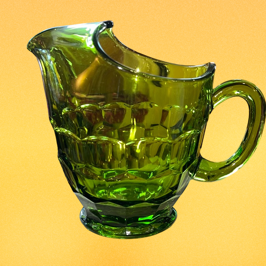 Small Viking Georgian Honeycomb Lime Green Glass Pitcher With Ice Lip