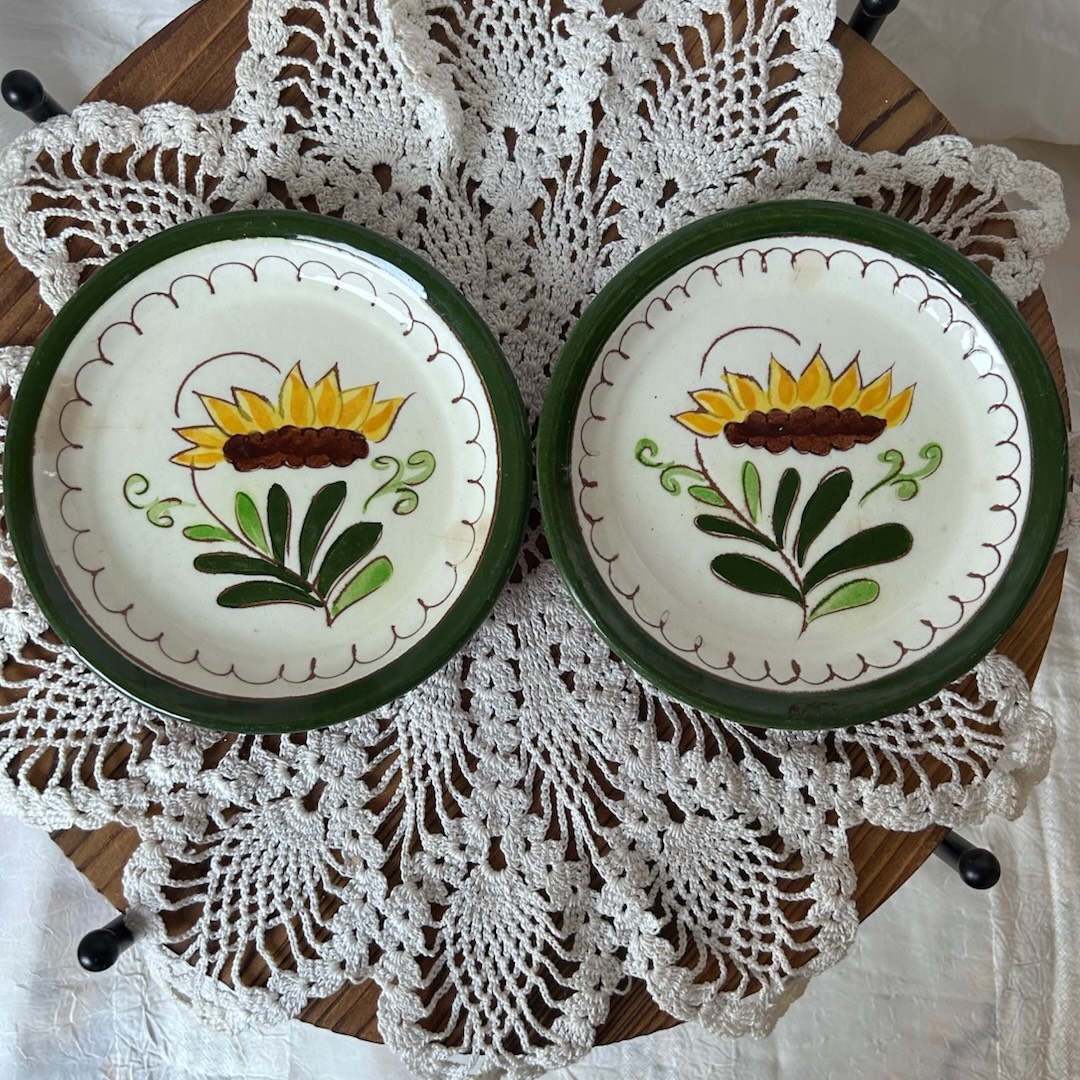 2 VINTAGE STANGL CERAMIC COASTERS SUNFLOWER #3843 PATTERN 5” WIDE