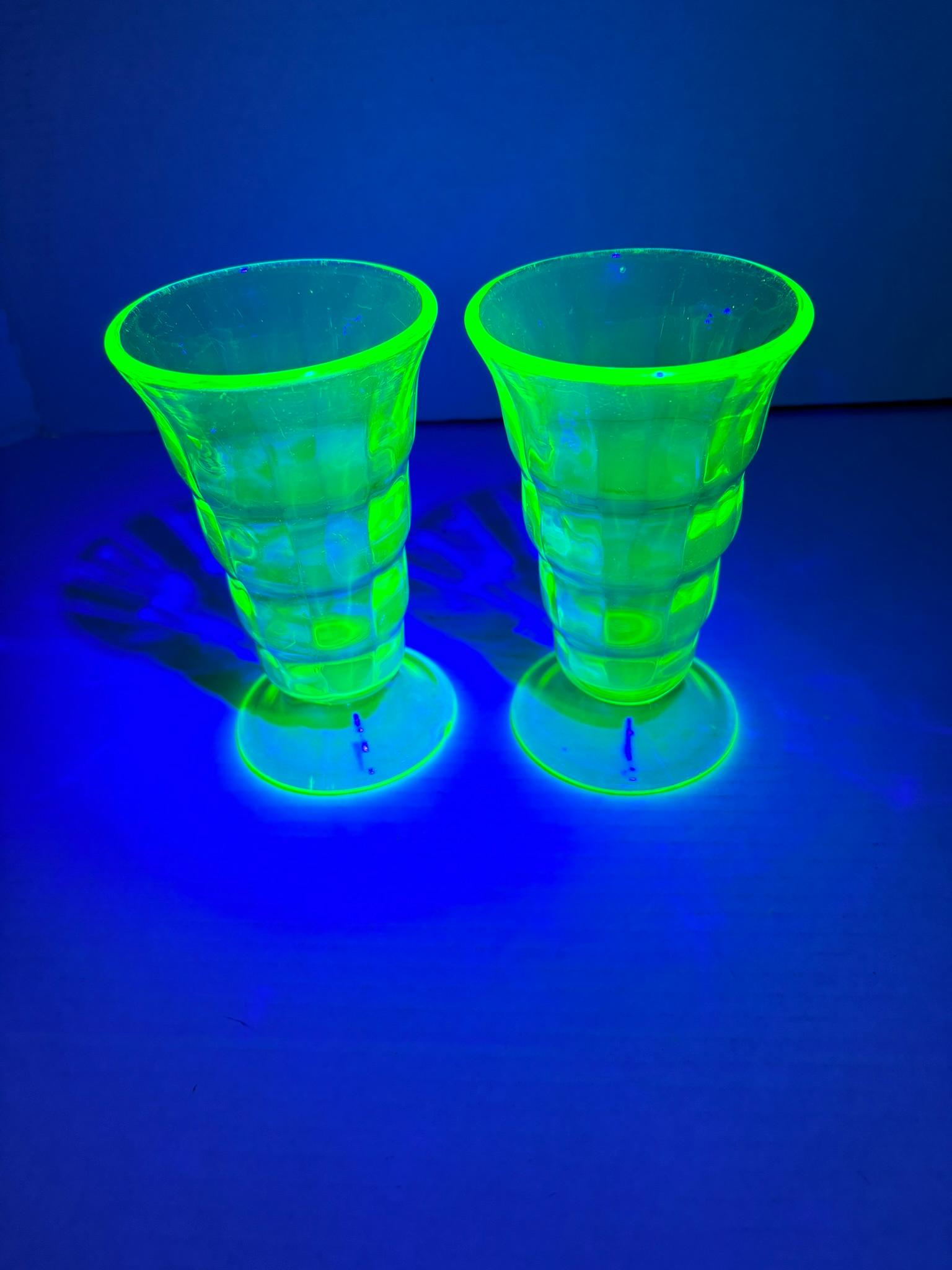 Vintage Pair of Uranium Glass Soda/Sundae Green Glass Glows Desert ...