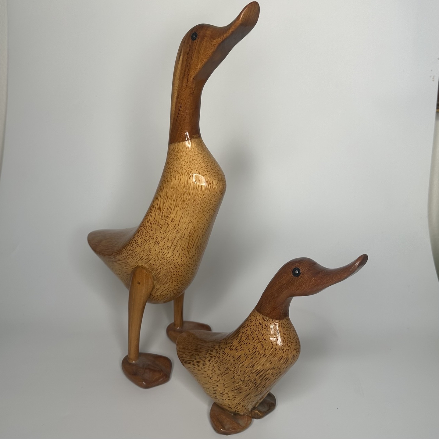 Mid-Century Modern Hand-Carved Wooden Ducks Set/2