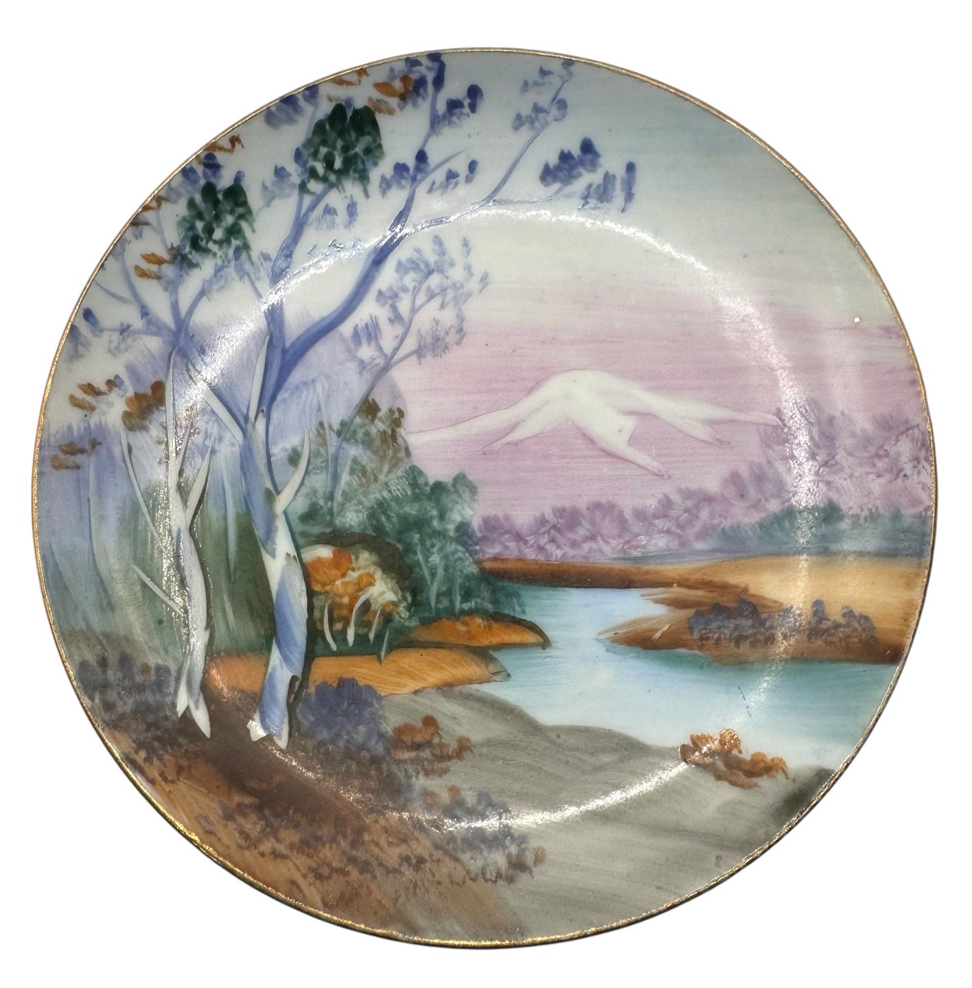 Vintage Hand Painted Small Decorative Plate Japan Landscape Mt Fuji ...