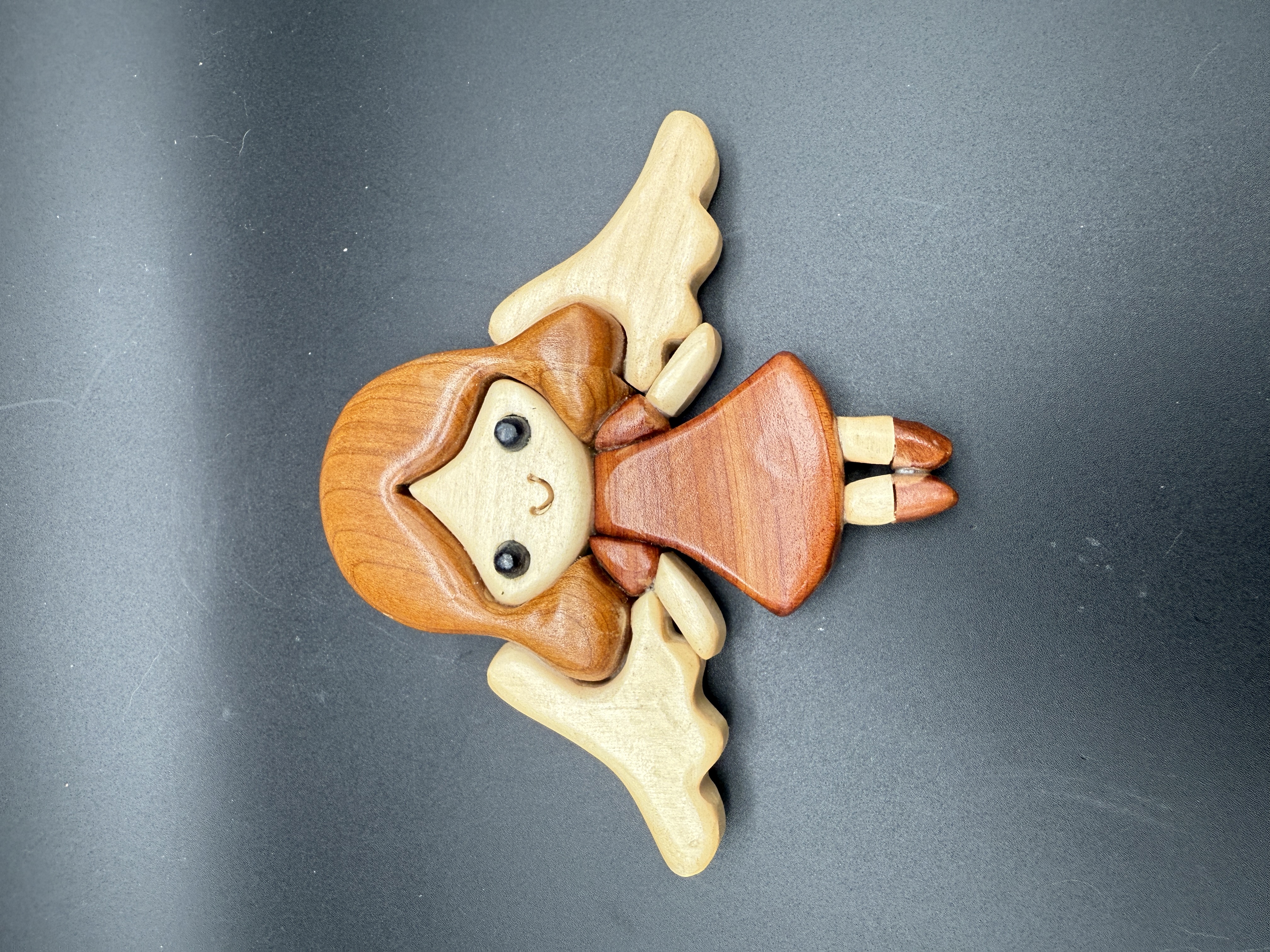 Handcrafted Vintage Intarsia Wood Angel 4.25"