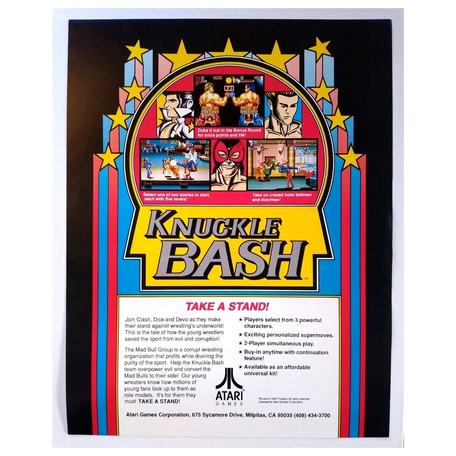 Atari Knuckle Bash Arcade Flyer 1993 Original 8.5" x 11" Video Game ...
