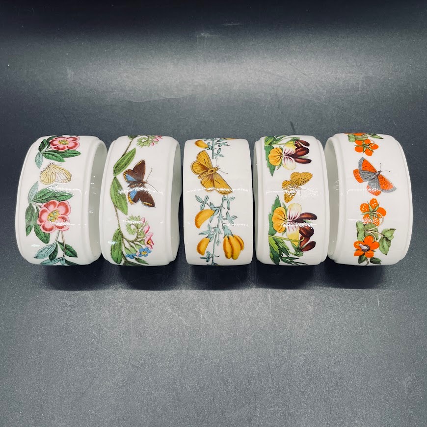 Vintage Portmeirion Botanic Garden Ceramic Napkin Rings Set of 5 Flowers