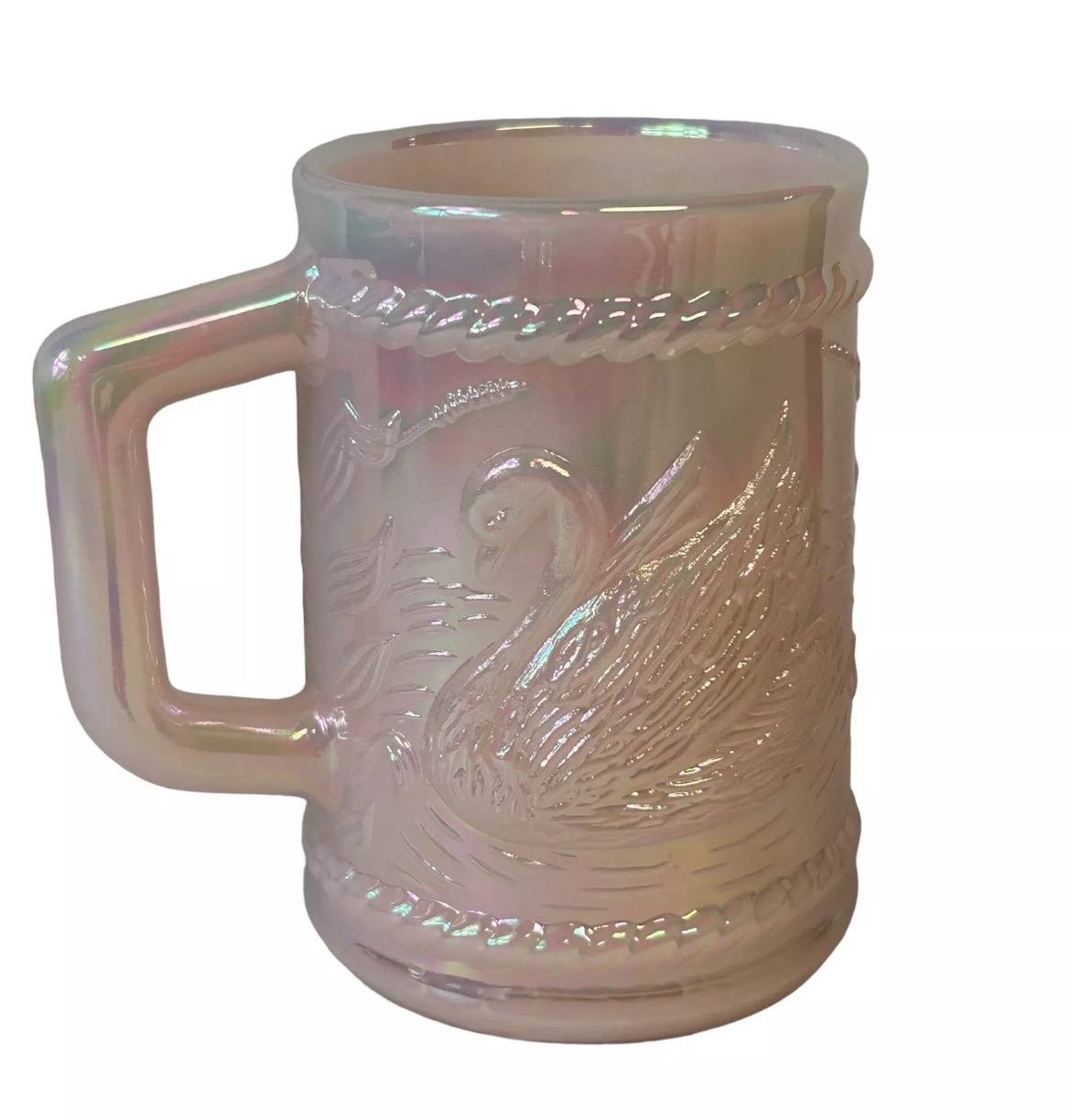 Fenton 1988 Pink Carnival Opalescent Iridescent Swan Mug Signed DDB 117 ...