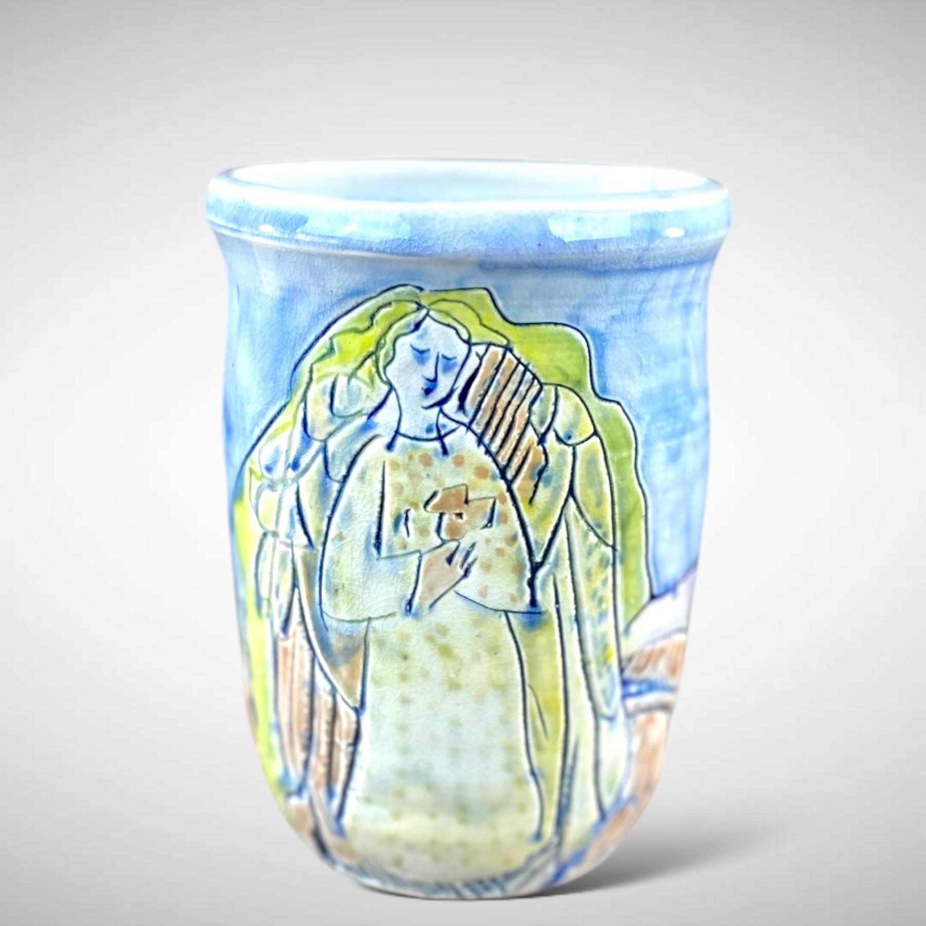 Sue Bolt Pottery Vase Angel Flower Unique and Colorful!