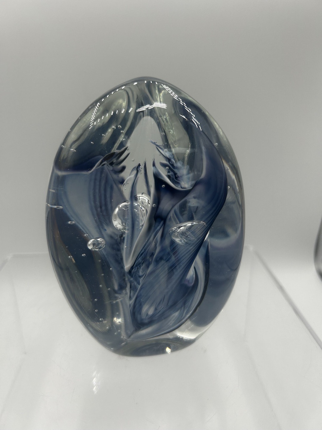 Large Freeform Grey Blue Paperweight 5”