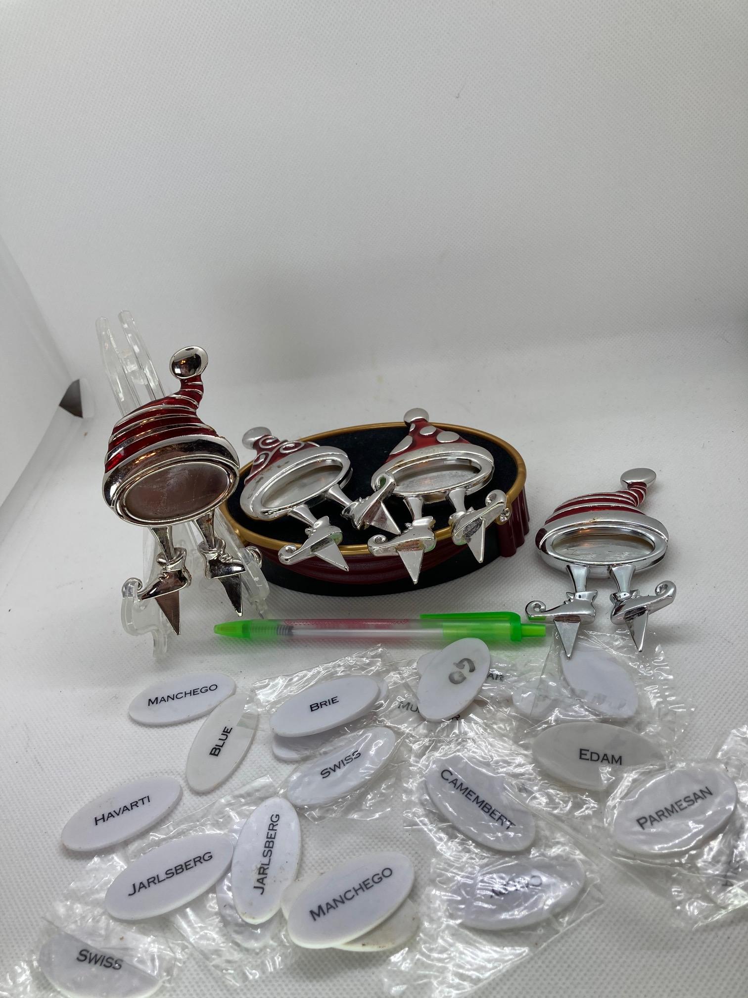 Reed & Barton Silverplate Red Enamel Christmas Santa Hat Cheese Markers