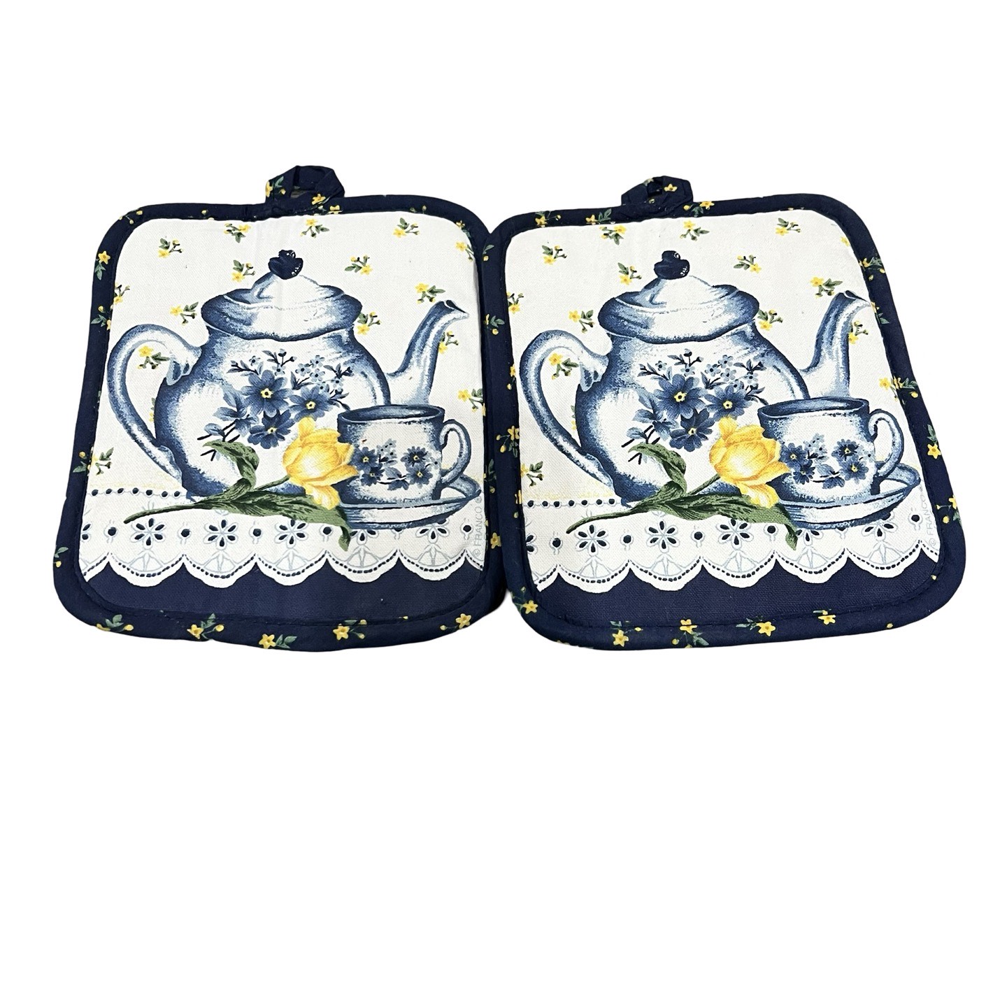024 2 Vintage Tea Kettle Spring Pot Holders Blue Farmhouse Boho