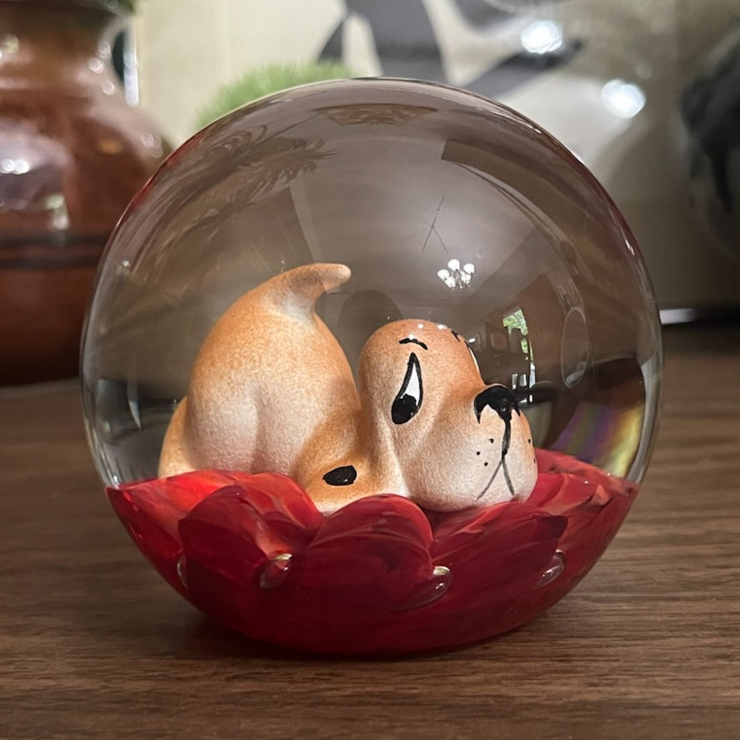 Vintage Basset Hound Puppy Dog Joe St. Clair Sulphide Glass Paperweight HTF