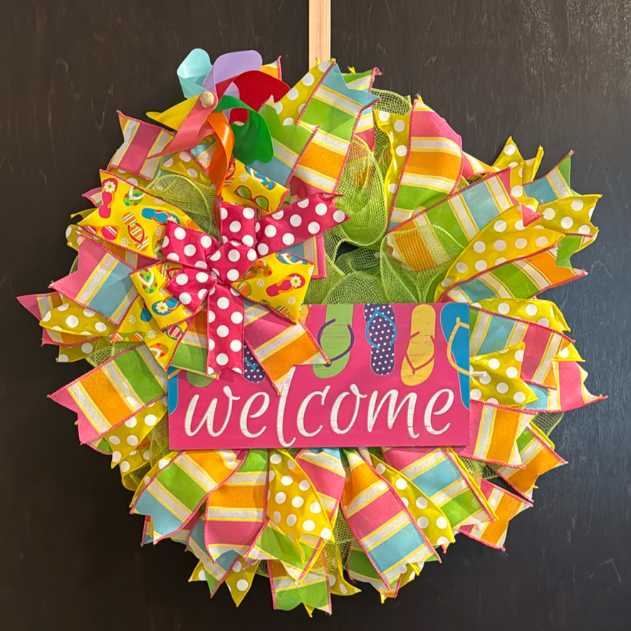 Welcome Flip Flop & Pinwheel Ribbon Wreath
