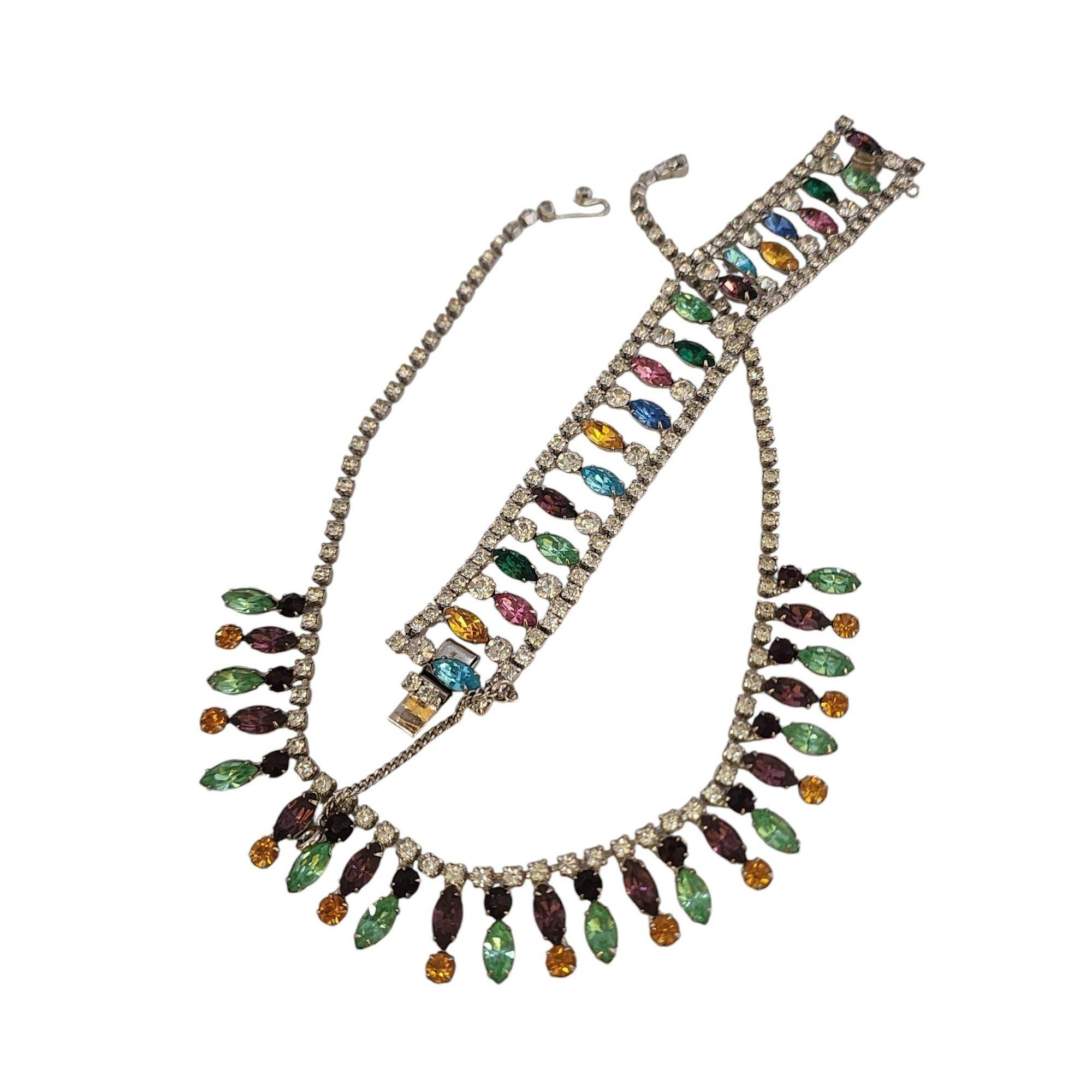 Beautiful Multi Color Well Made Rhinestone Necklace and Bracelet Set ...