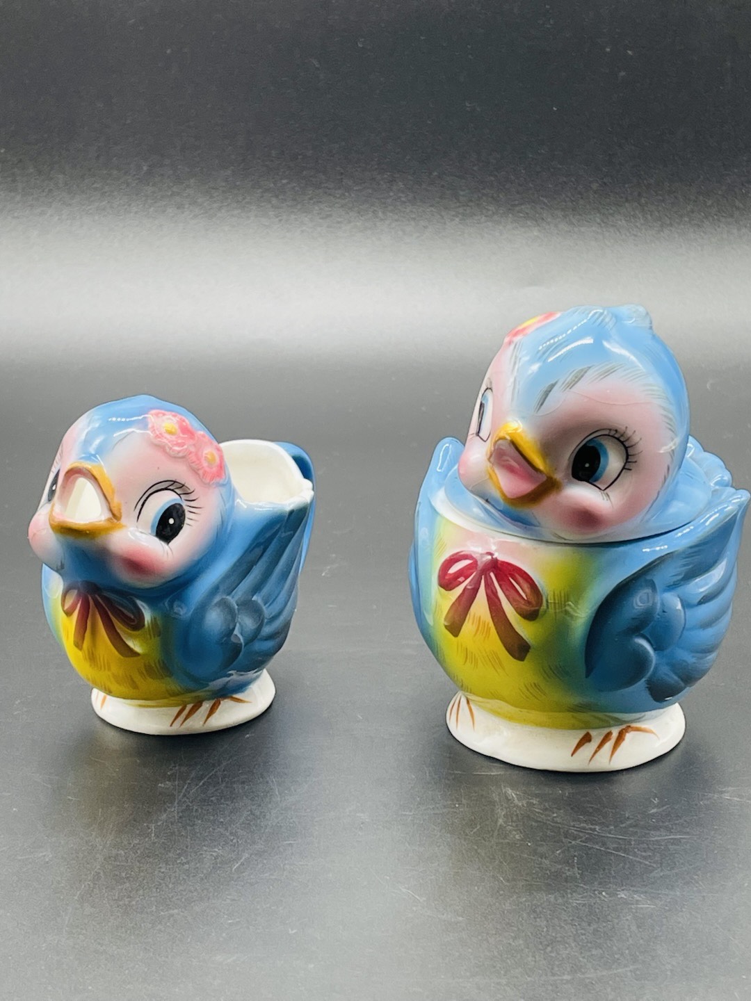 Lefton Bluebirds Anthropomorphic Sugar And Creamer Geo Z Lefton #290
