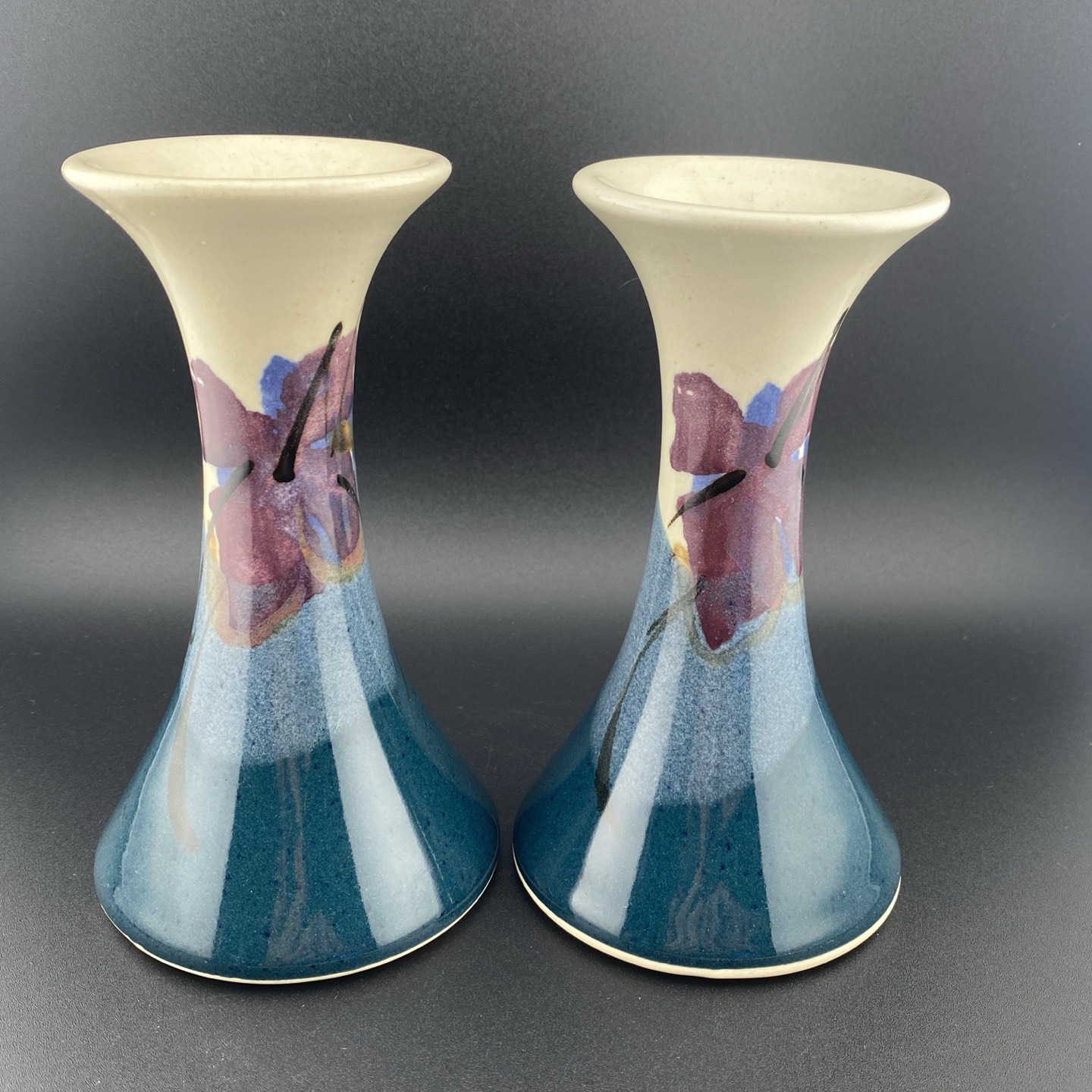 Studio Art Pottery Bud Vases Candleholders Purple Kent Follette Signed ...
