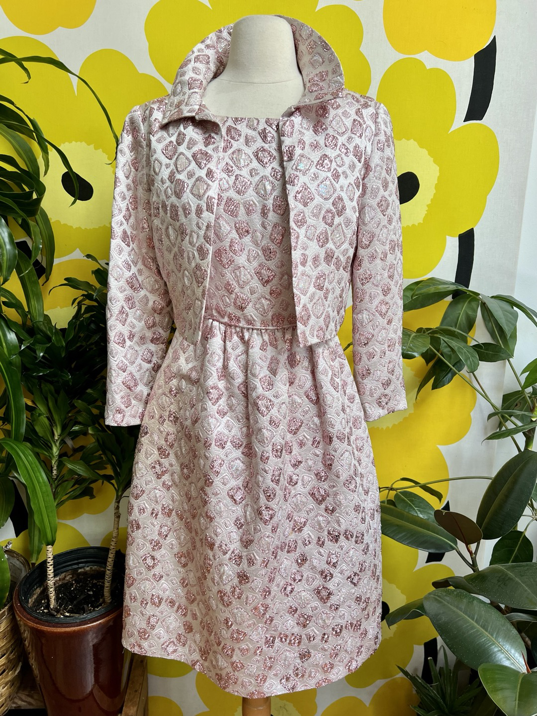 Vintage 1950s Handmade One Of A Kind Glittery Embroidered Dress Jacket Set