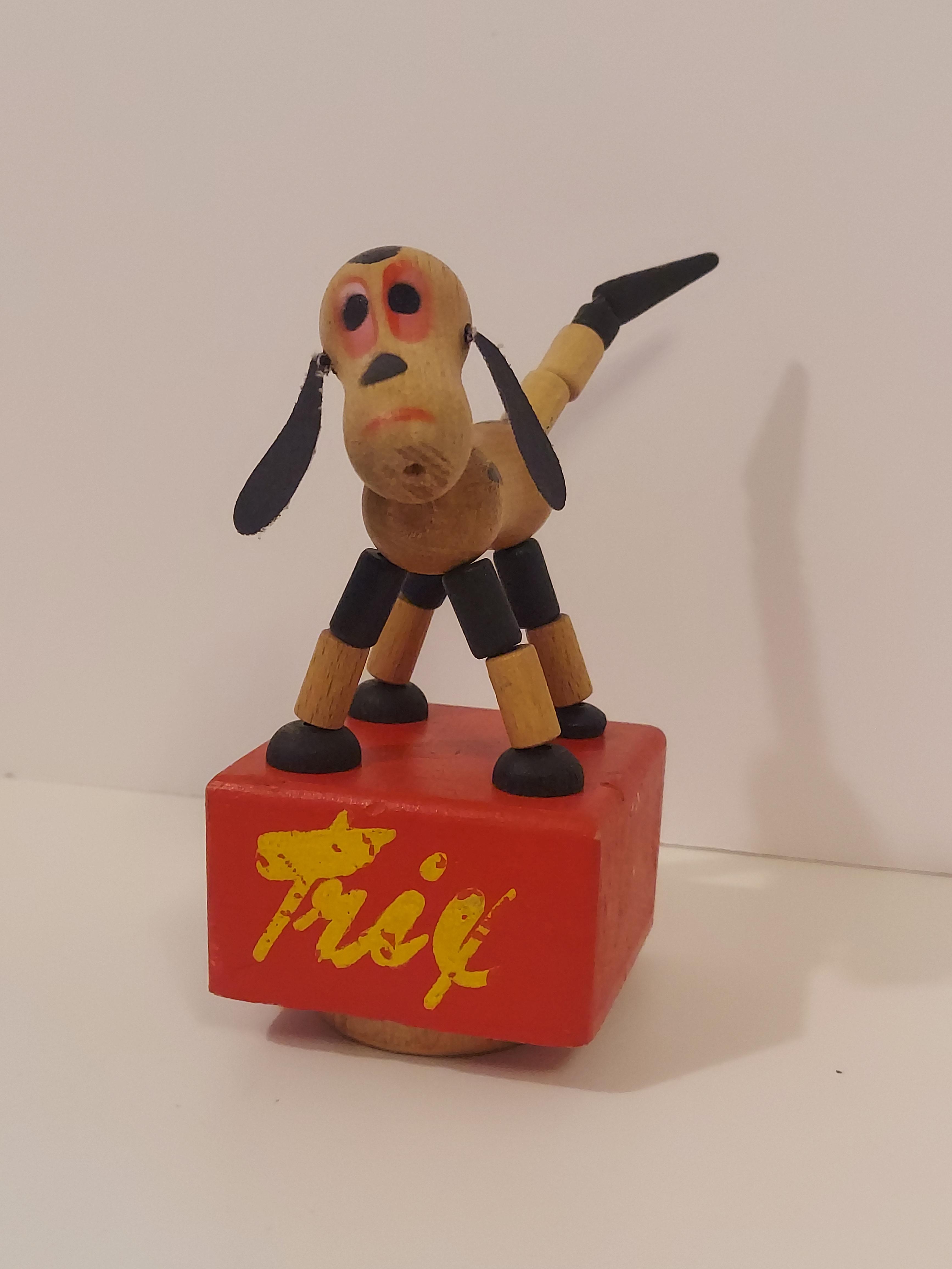 Vintage Wooden Trix Push Button Puppet Toy
