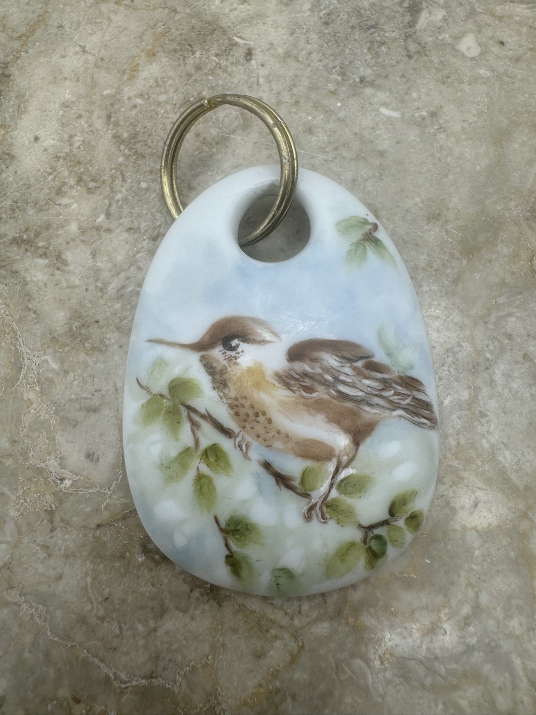 Vintage Hand Painted Ceramic Key Ring Bird