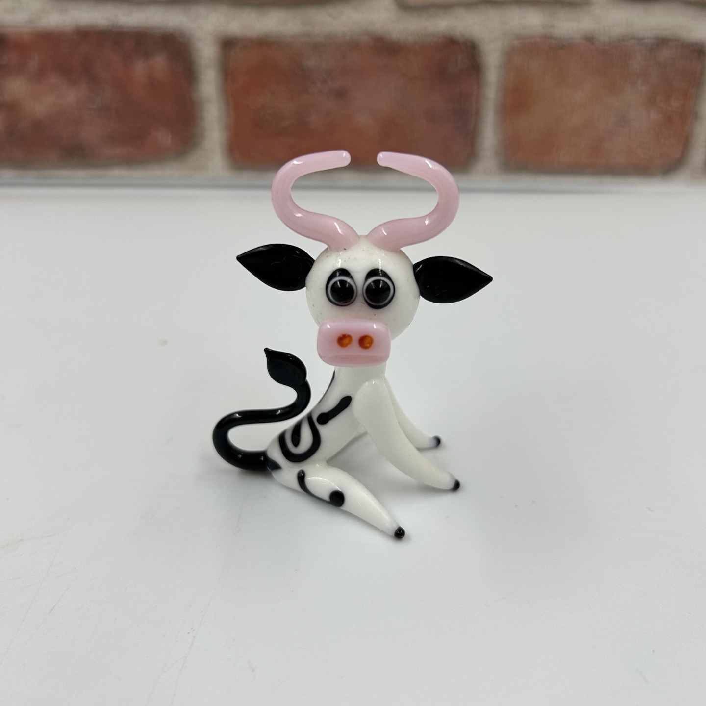 Cute Little Black And White Glass Cow Figurine