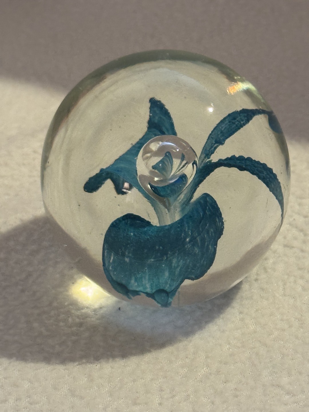 Glass Paperweight - Teal Flower