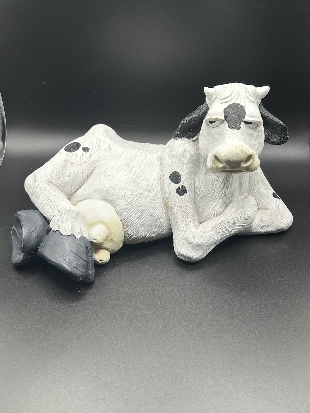 Derpy Lying Down Black & White Cow With Attitude Signed R. Wetherbee Jr ‘90