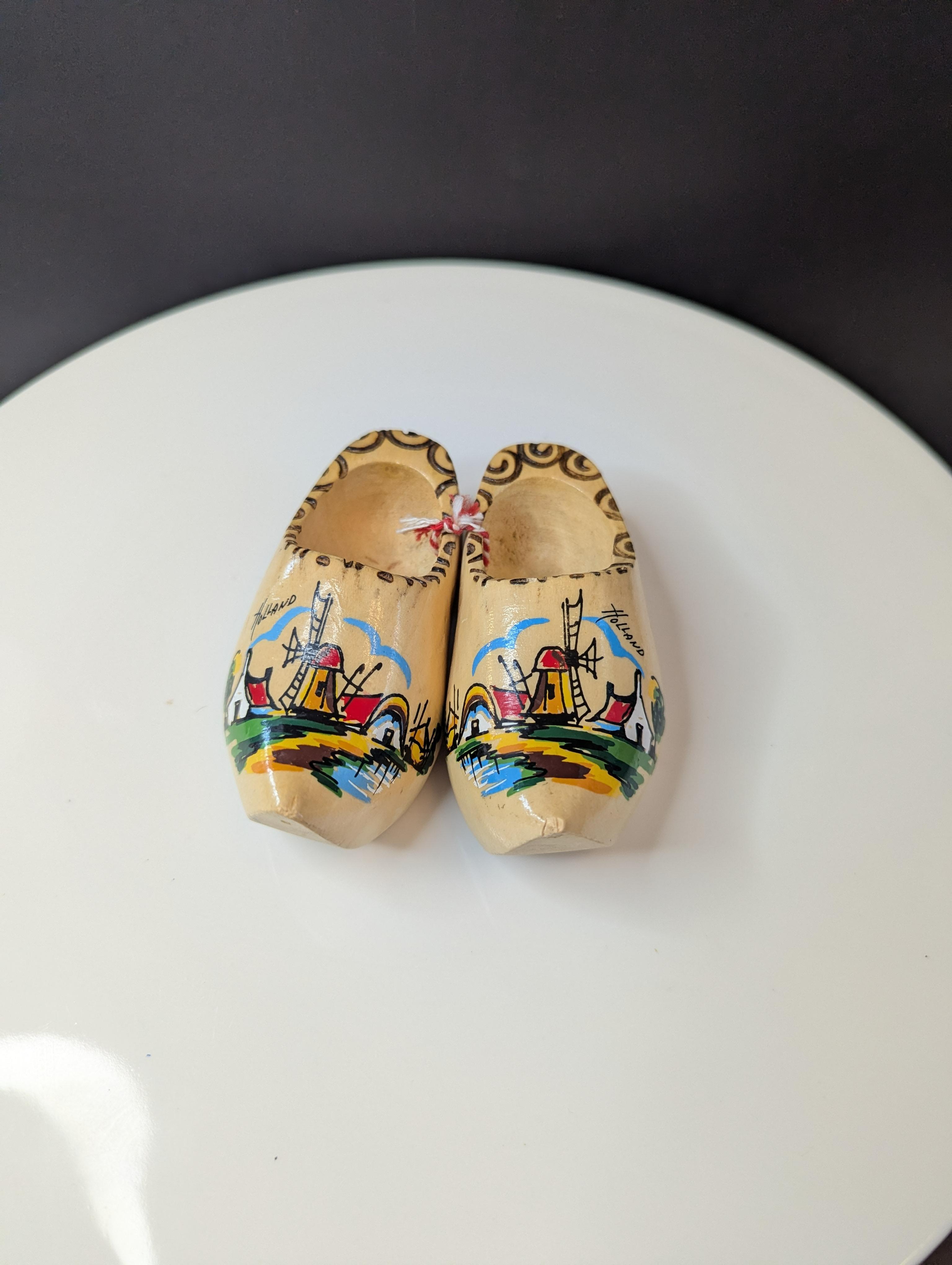 Vintage Hand-Painted Dutch Wooden Clogs, Windmill Design, Netherlands ...
