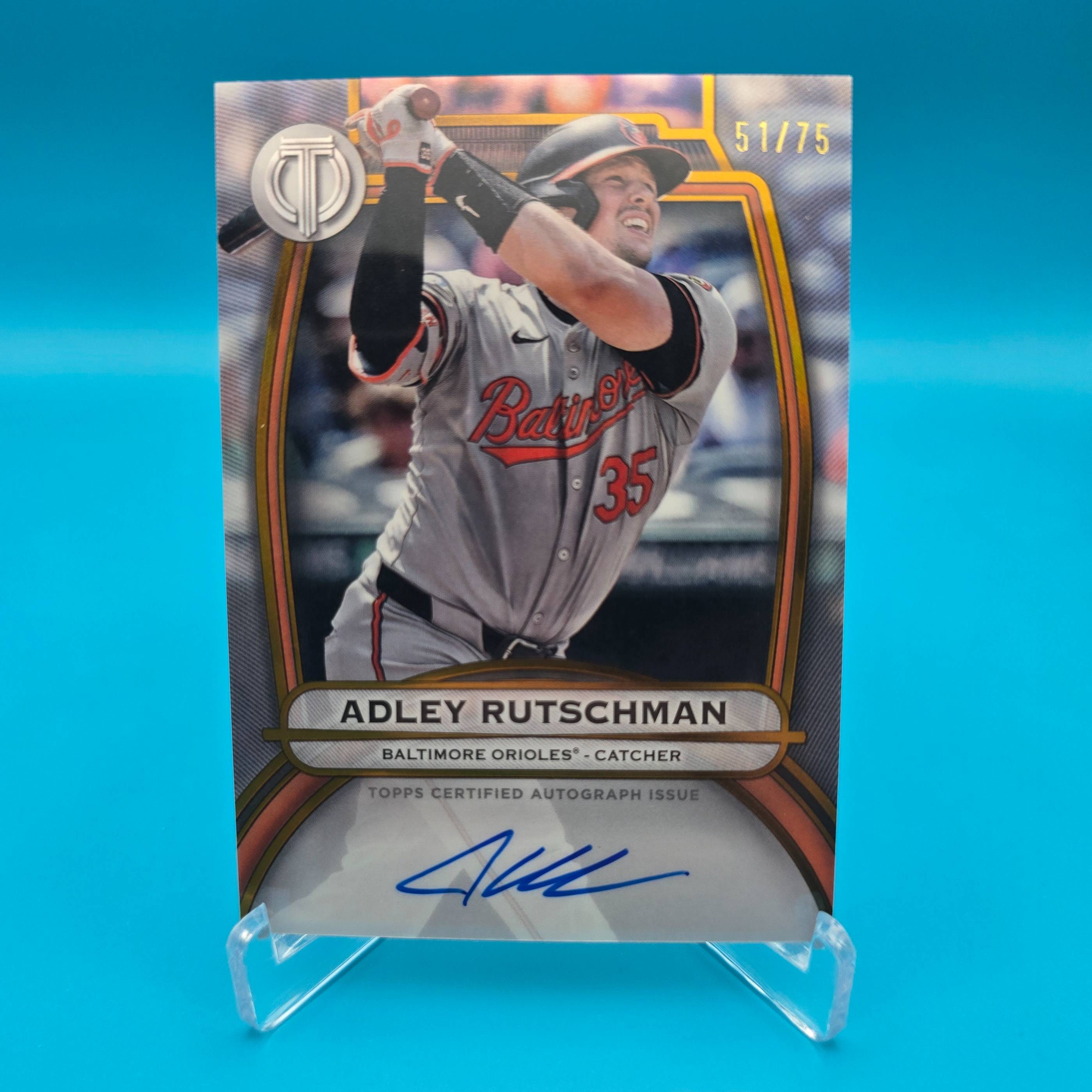 Adley Rutschman 2025 Topps Tribute Gold Foil Auto 51/75 Baltimore Orioles