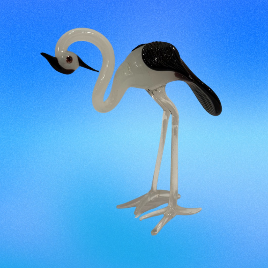 Vintage Hand Blown Art Glass Lamp Work Miniature Stork Figurine
