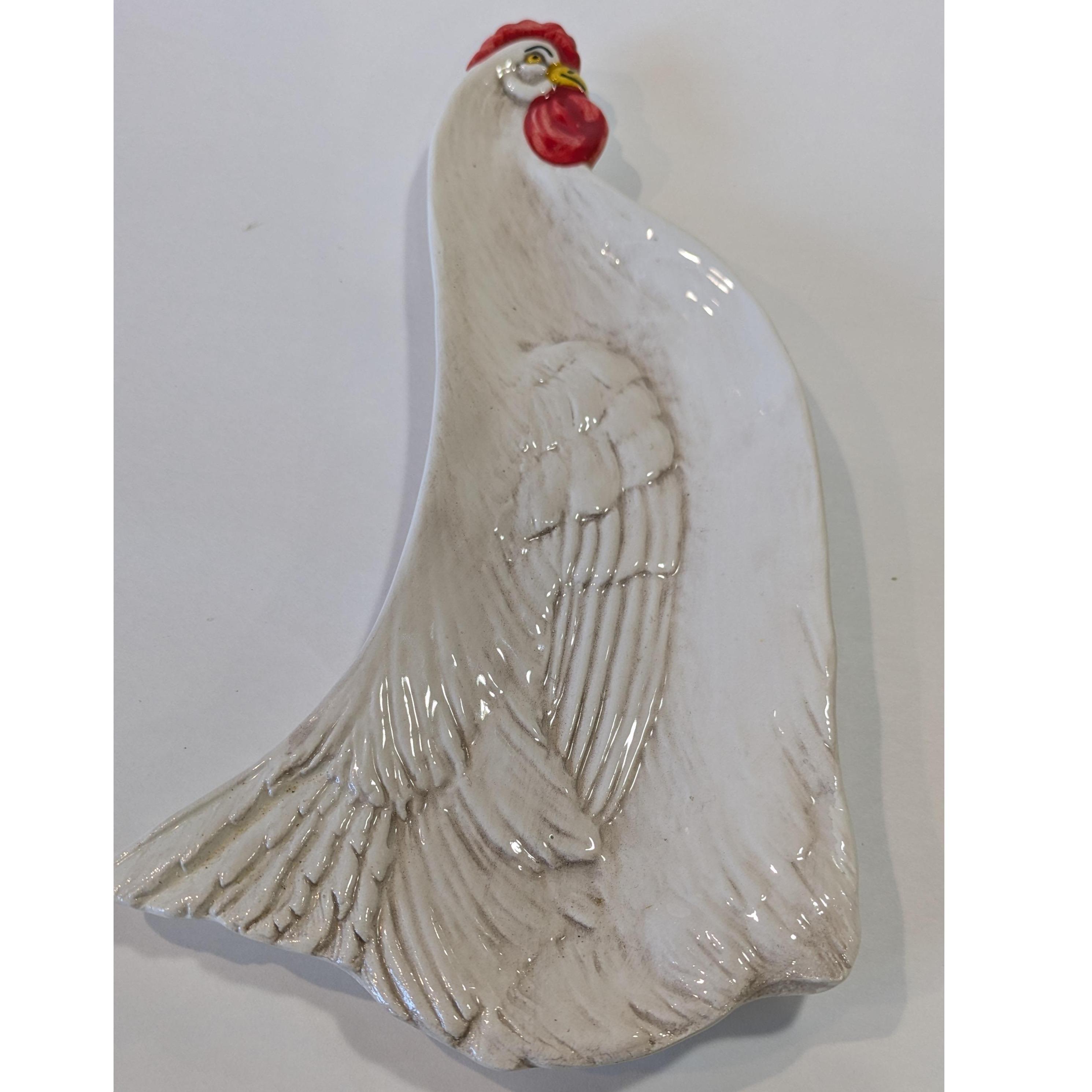 Italian Sculpted HP Ceramic Rooster Spoon Rest 10.5"