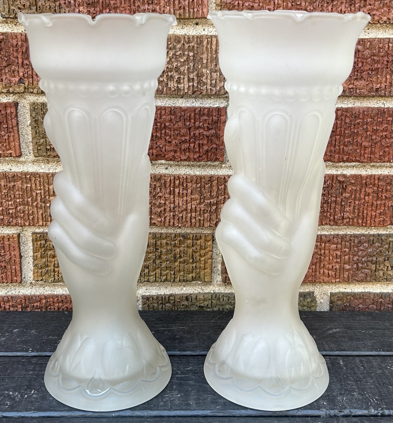 Vintage Midcentury Lady Liberty Hand with Torch Frosted Glass Vases ...