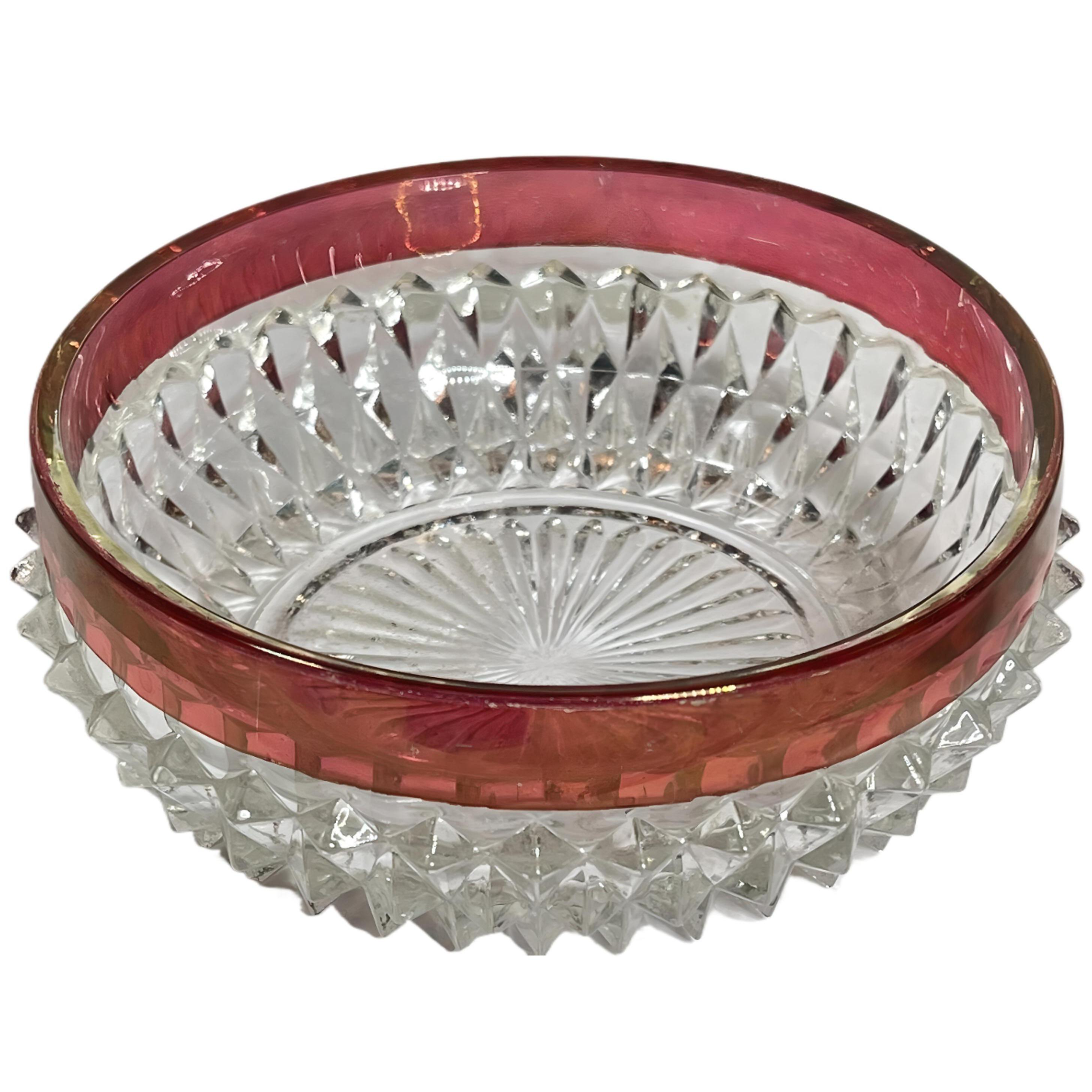Indiana Glass Diamond Point Cranberry/Ruby Flashed Rimmed 5" Bowl