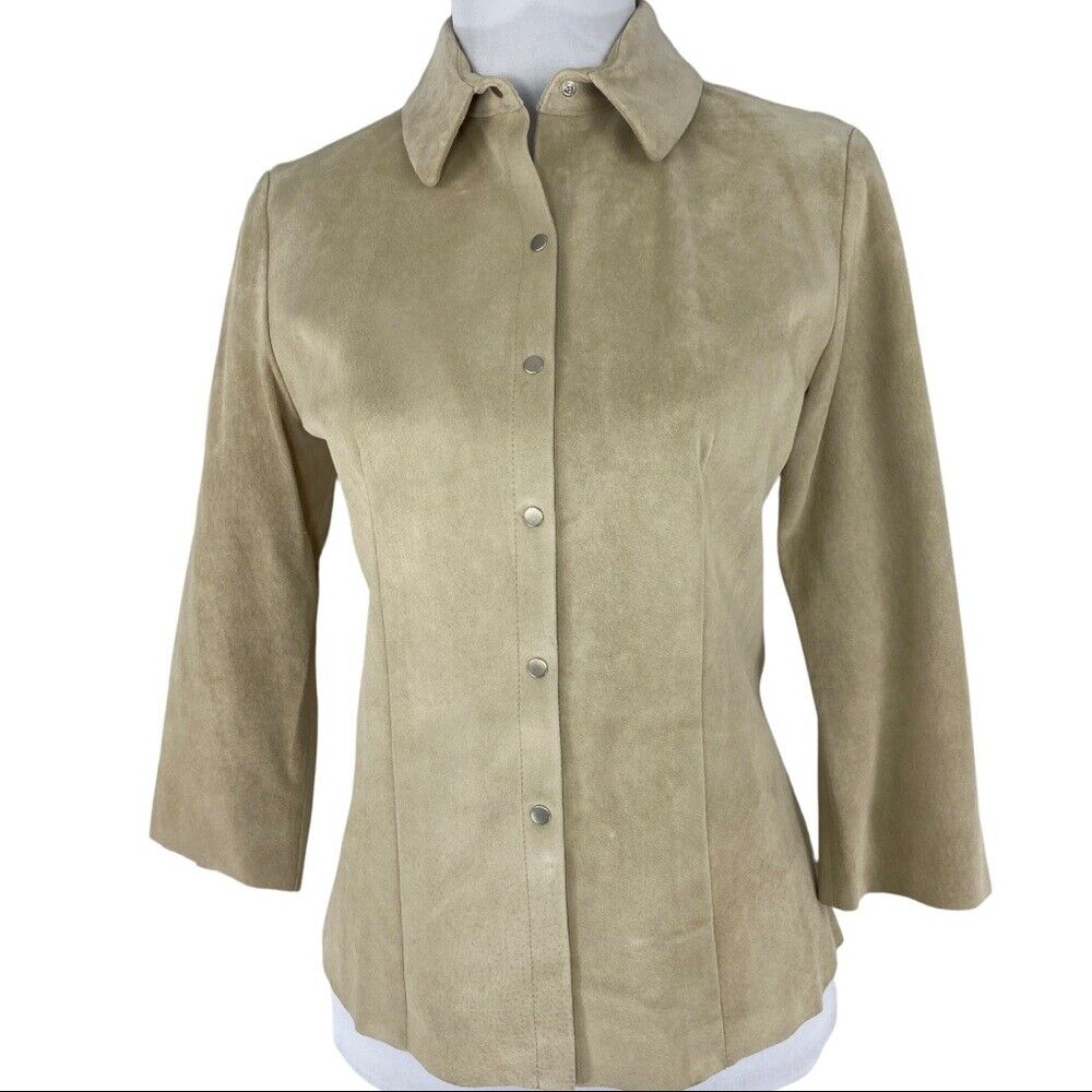 Yansi Fugel Women's Tan Western Snap Style Pig Suede Shirt Small/C36