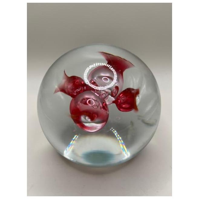 Large Vintage Art Glass Paperweight with Red Abstract Design ~ 3.25 ...