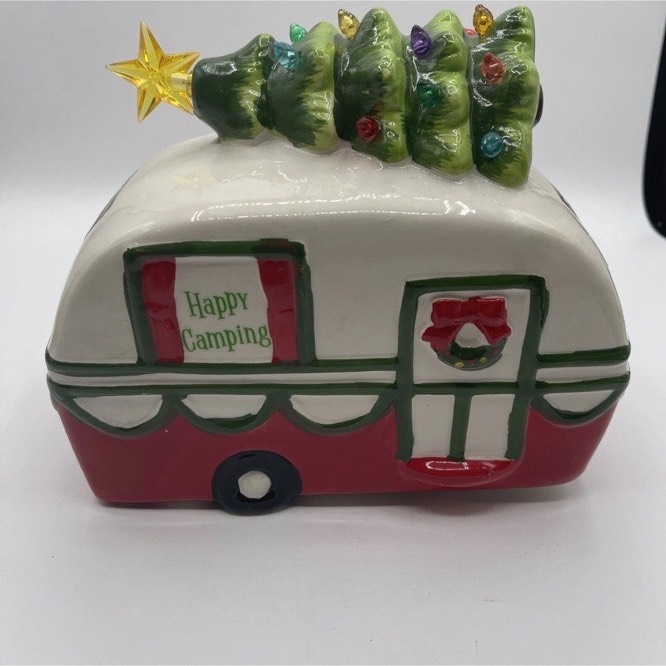 Mr. Christmas LED Camper Figurine 8.5”x 8” Happy Camping Lights Up