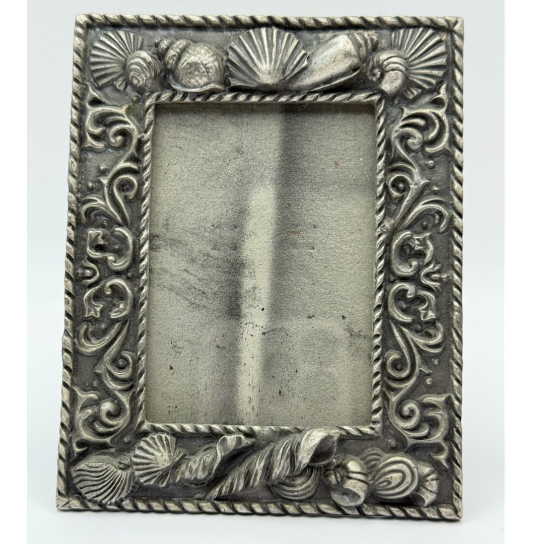 Lovely Small Pewter Frame With Seashell Art Motif