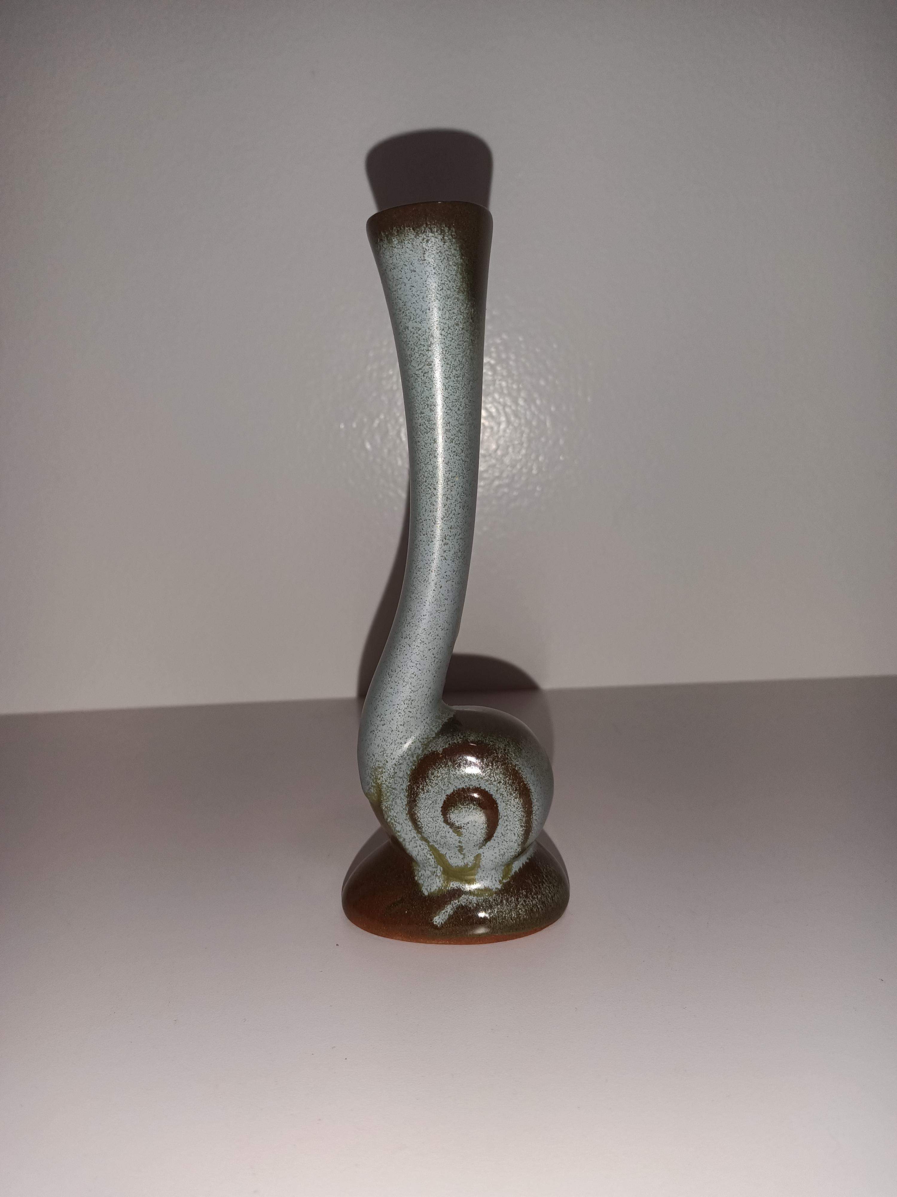 Vintage Snail Shape Frankoma Bud Vase; Light Greenish Gray Glaze With ...