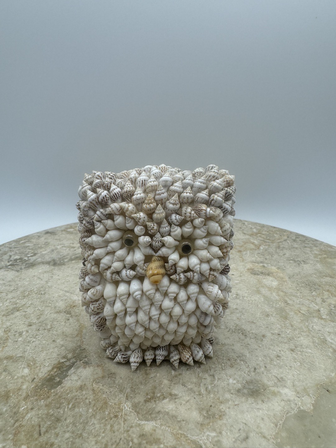 Vintage Small Handcrafted Sea Shell Owl Statue