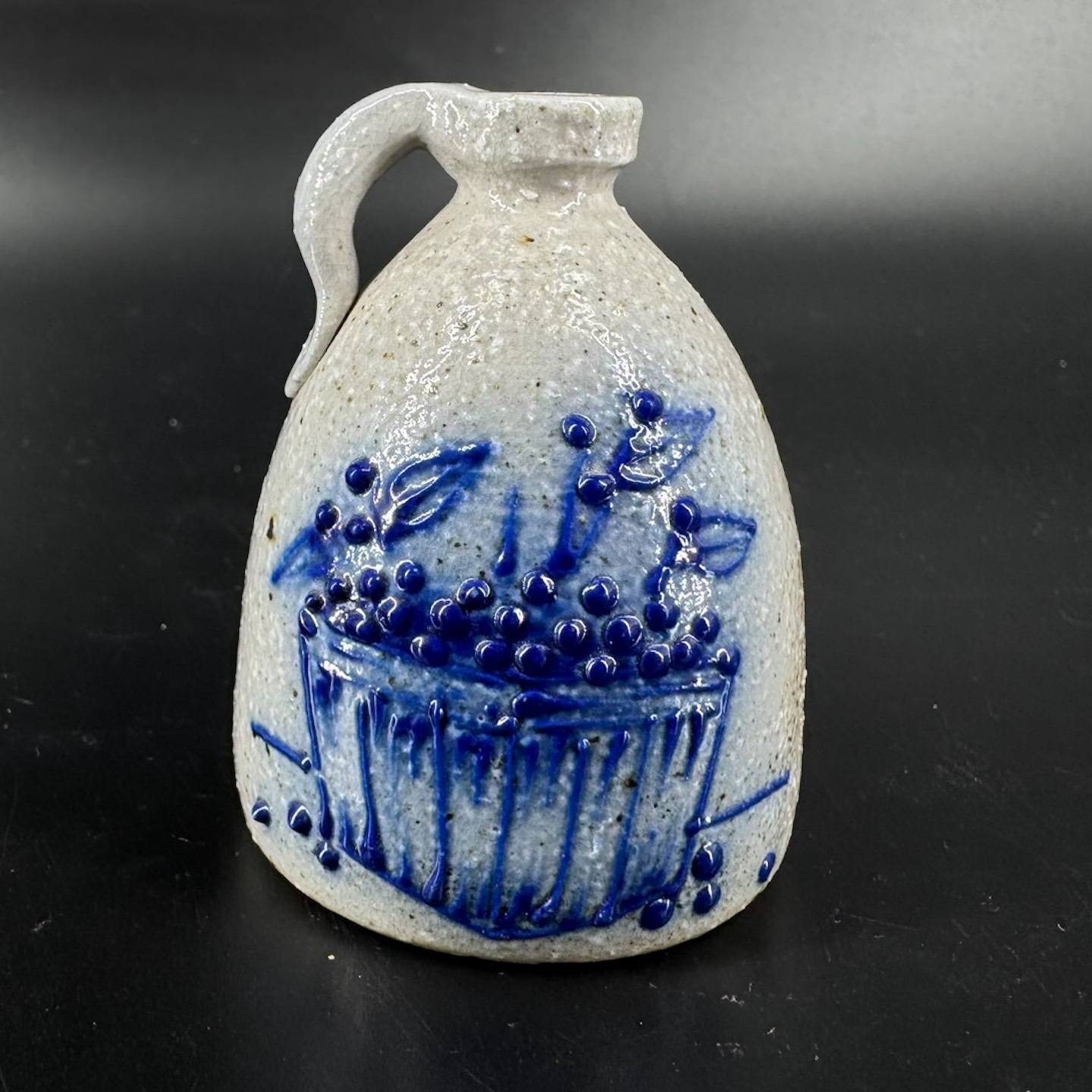 Mini Stoneware Jug With "Blueberry Basket" Salmon Falls Salt Glaze Pattern
