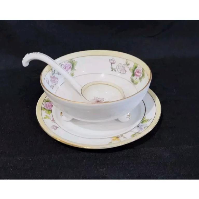 Nippon Hand Painted Mayonnaise / Condiment Footed Serving Dish w/ Ladle ...