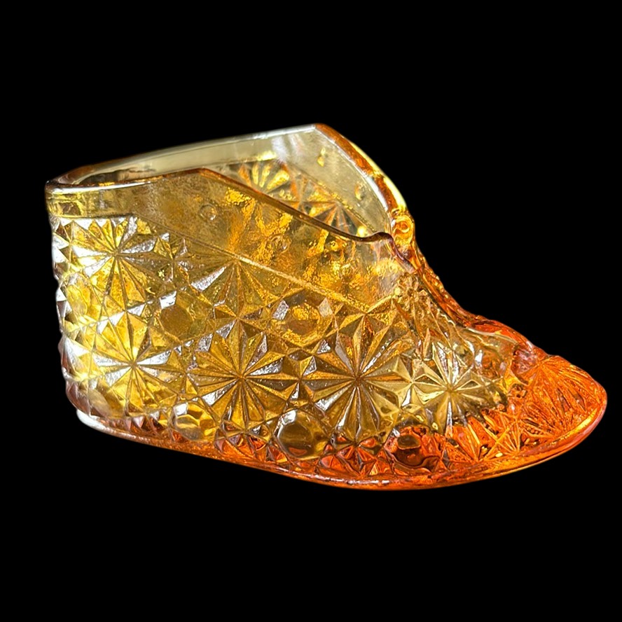 Fenton Baby Bootie Amber Daisy & Button Glass Dish/Holder