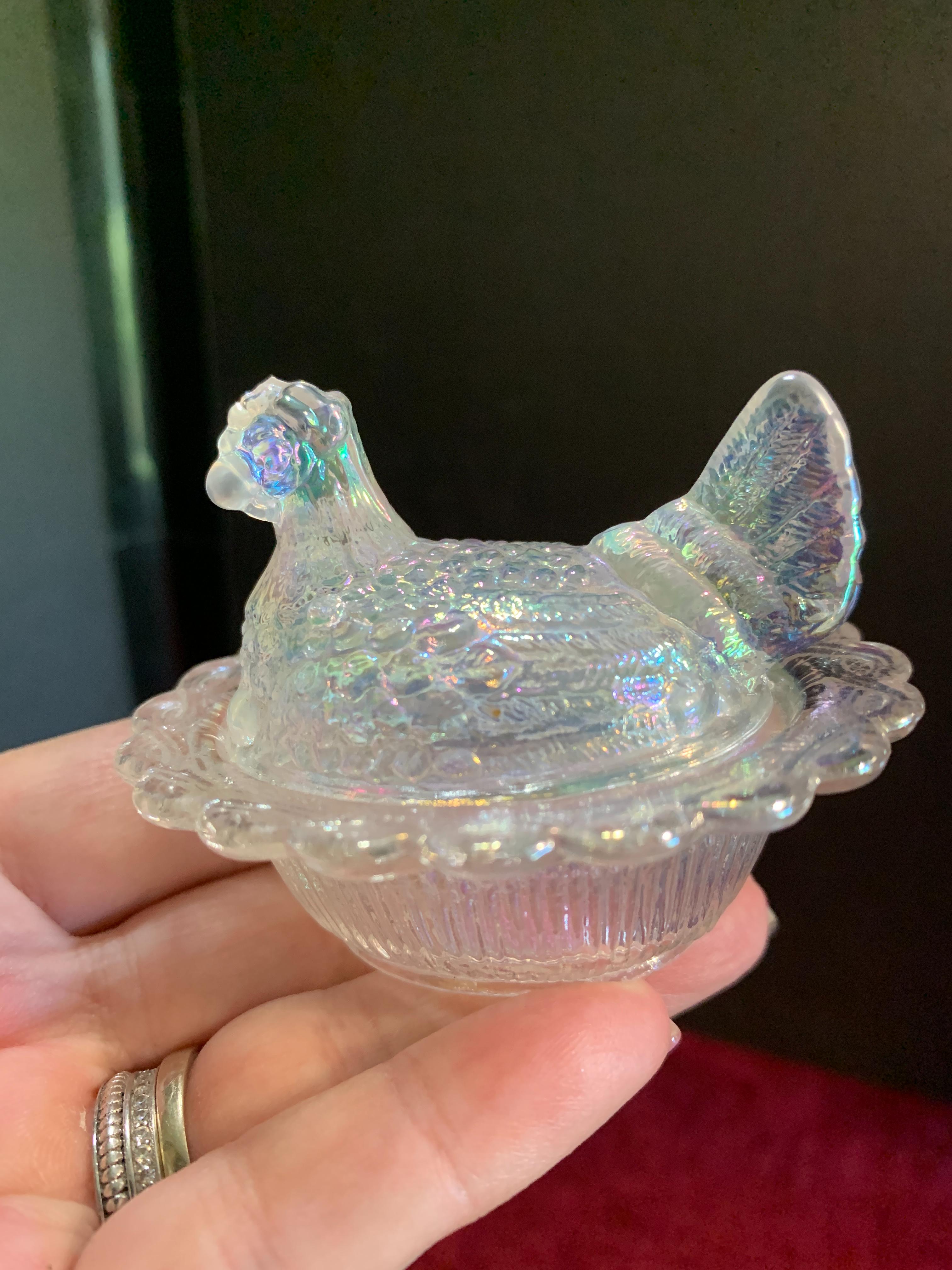 Clear Iridescent Mini Hen on Nest