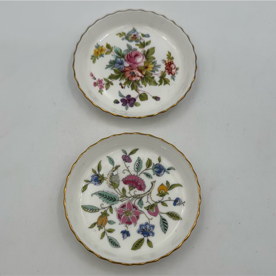 2 Minton Haddon Hall trinket plates with floral design each one has its ...