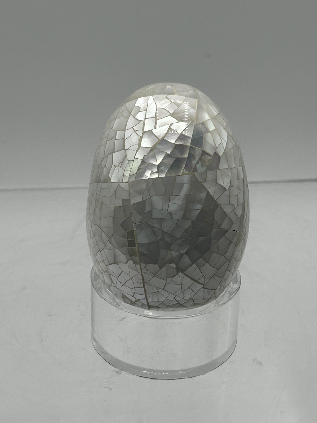 Mother of Pearl Shell Inlay Mosaic Egg with Stand